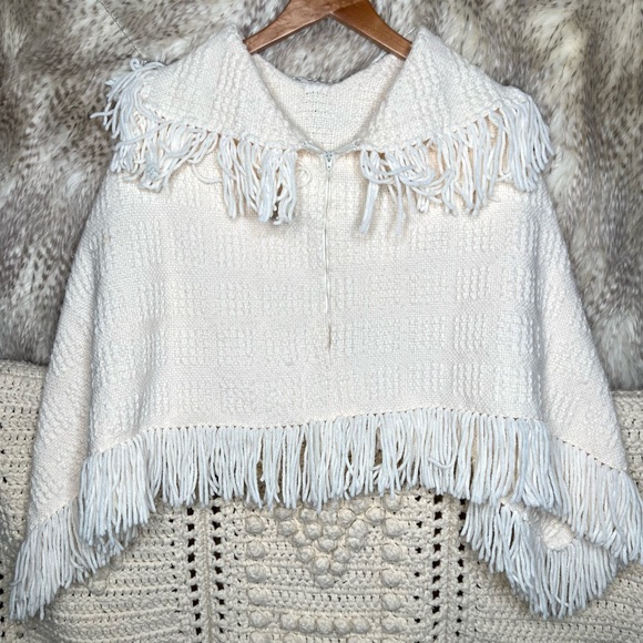 Vintage | Sweaters | Vintage Hand Weaving Shuttle Shop Fringe Shaw ...